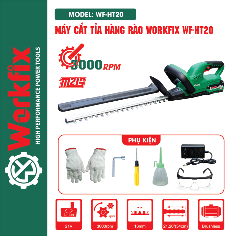 Máy Cắt Tỉa Hàng Rào, Cây Cảnh WORKFIX WF-HT20 Không Chổi Than Lõi Đồng ...