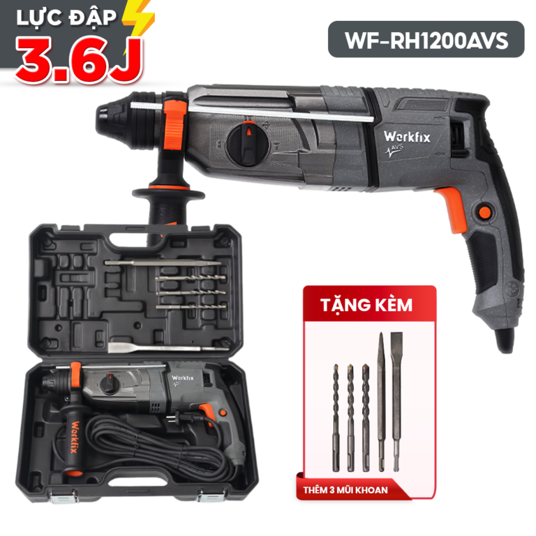 Máy khoan bê tông Workfix RH1220AVS, khoan búa, khoan tường, đục. Máy ...